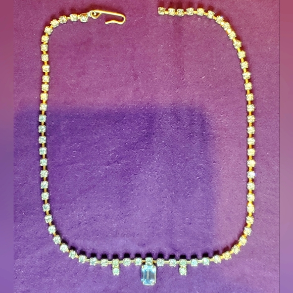 Jewelry | Vintage Single Strand Turquoise Blue Rhinestone Necklace ...